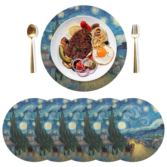 15.4 Inch Round Woven Placemats set of 6 for Dining Table Washable Heat ...