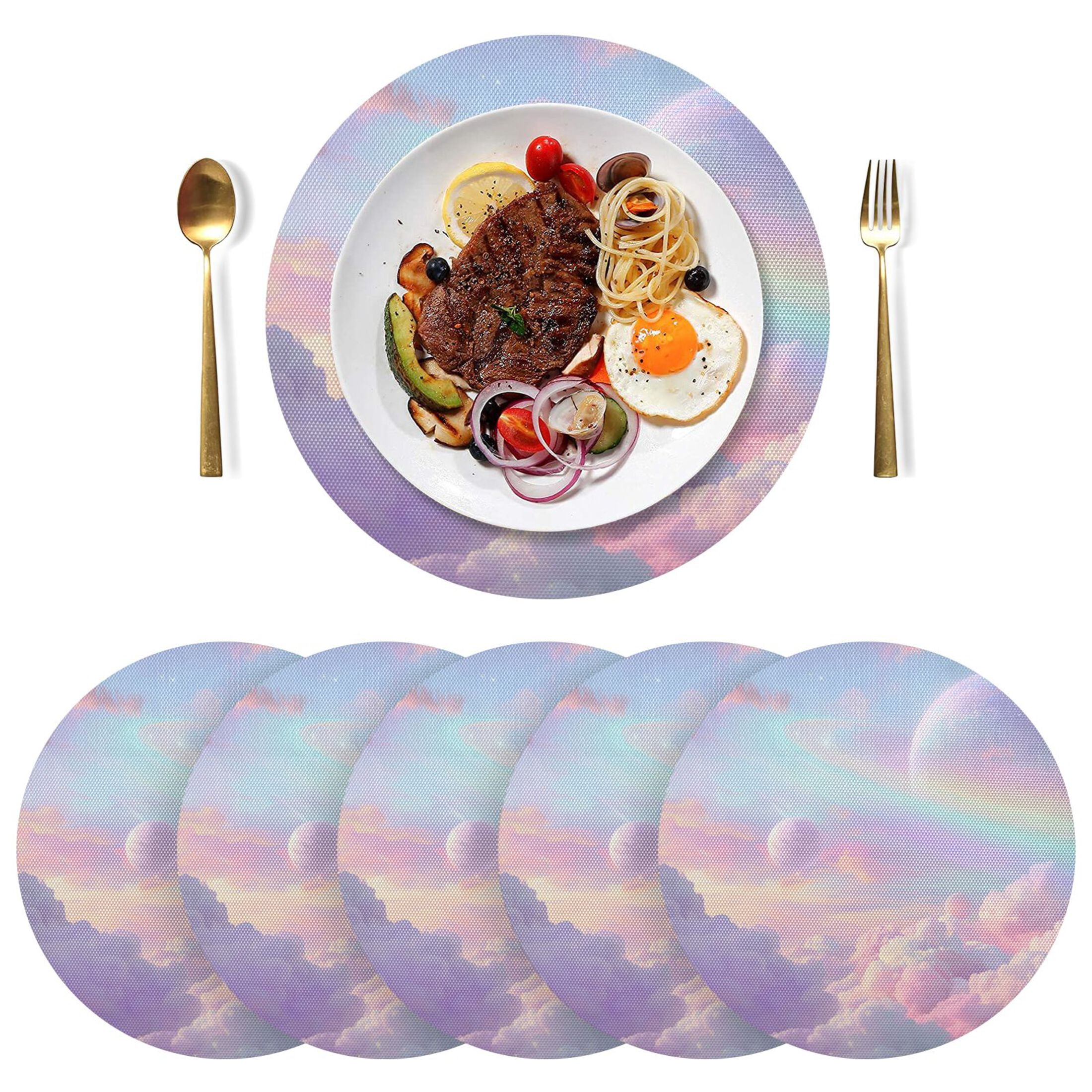 15.4 Inch Round Woven Placemats set of 6 for Dining Table Washable Heat ...