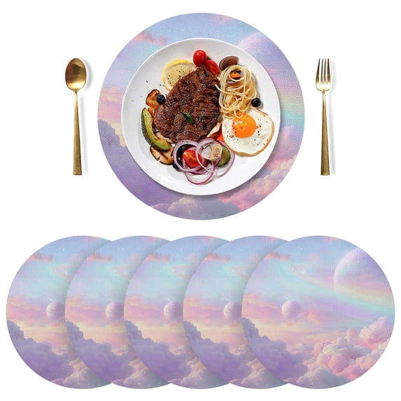 15.4 Inch Round Woven Placemats set of 6 for Dining Table Washable Heat ...