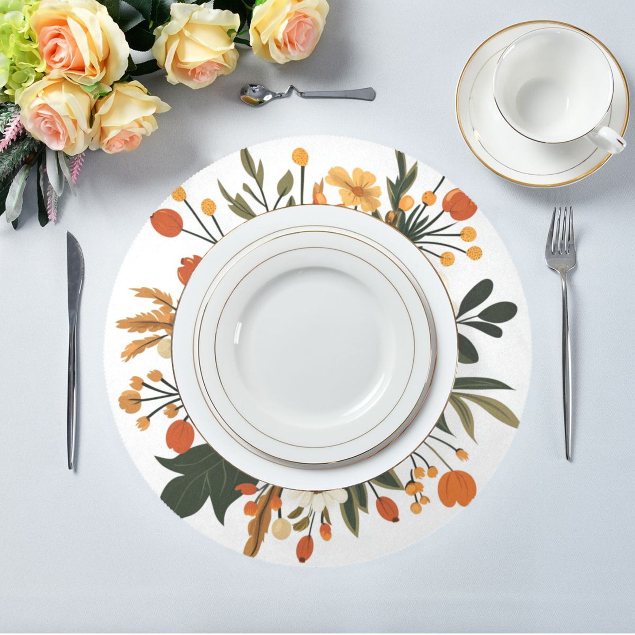 15.4" Round Placemat Set of 1 Polyester Fabric Place Mats Non-Slip ...