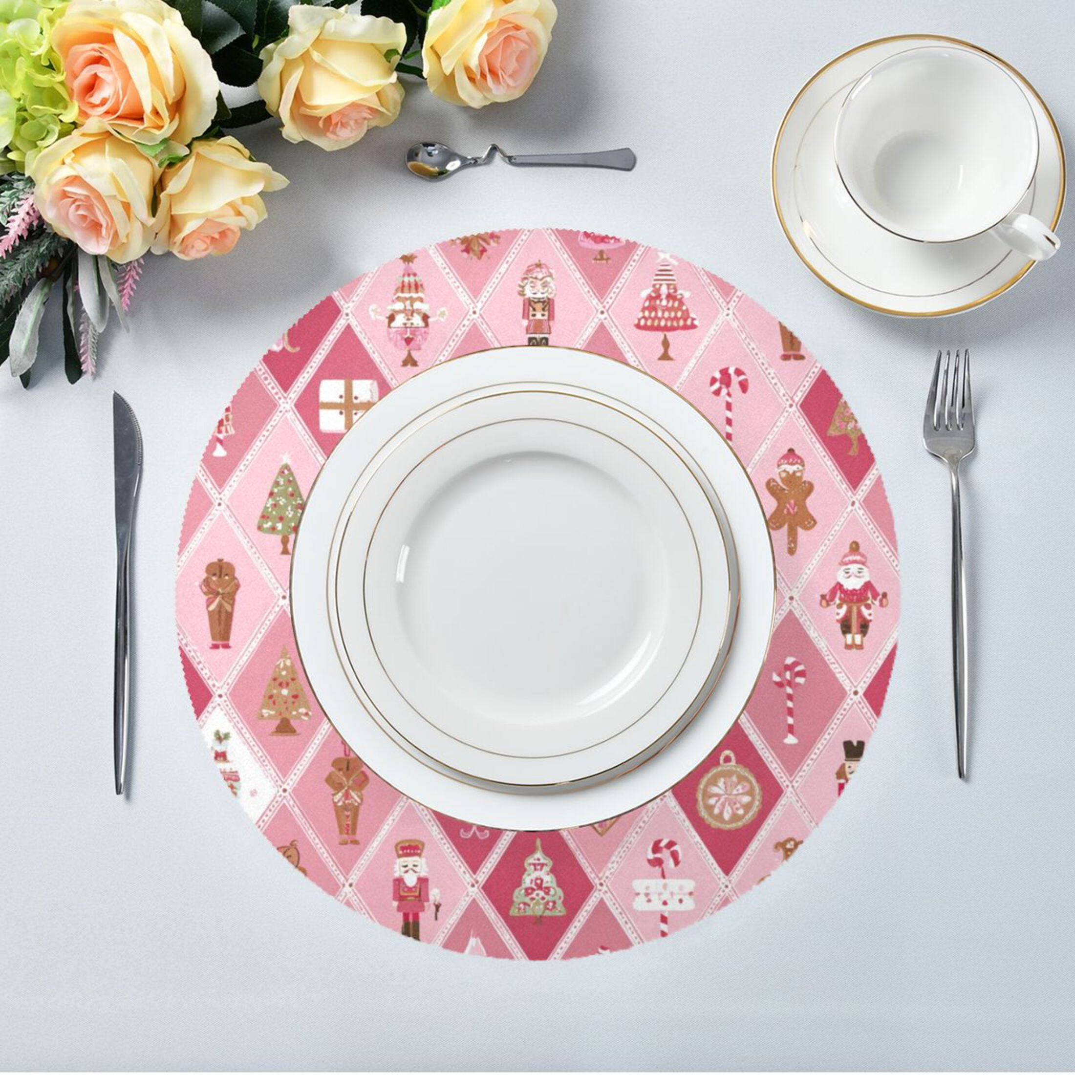 15.4" Round Placemat Set of 1 Polyester Fabric Place Mats Non-Slip ...
