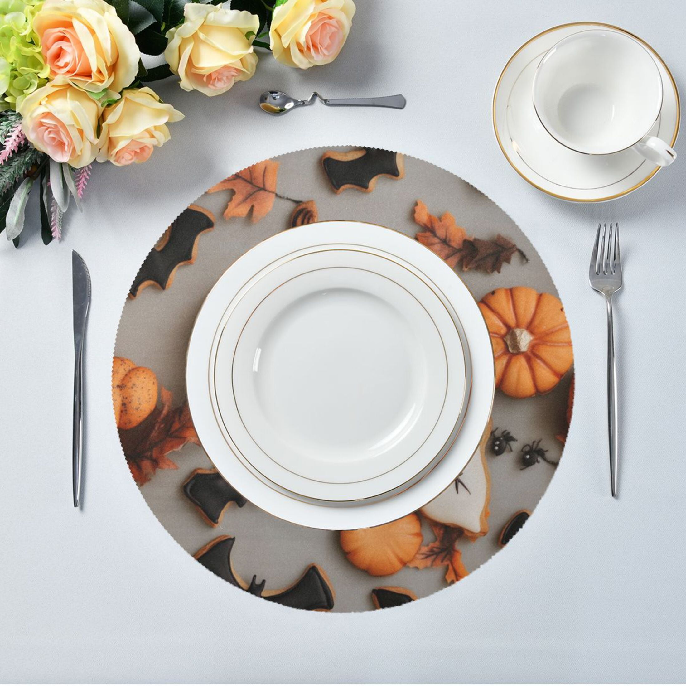 15.4" Round Placemat Set of 1 Polyester Fabric Place Mats Non-Slip ...