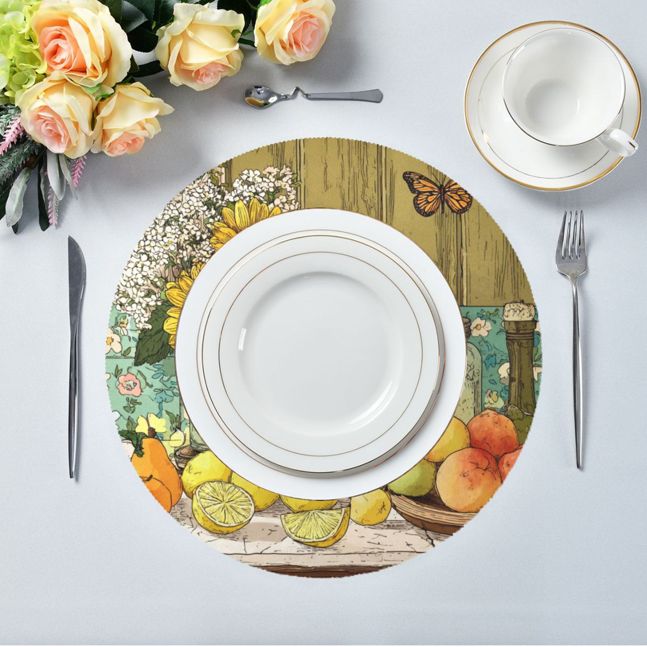 15.4" Round Placemat Set of 1 Polyester Fabric Place Mats Non-Slip ...
