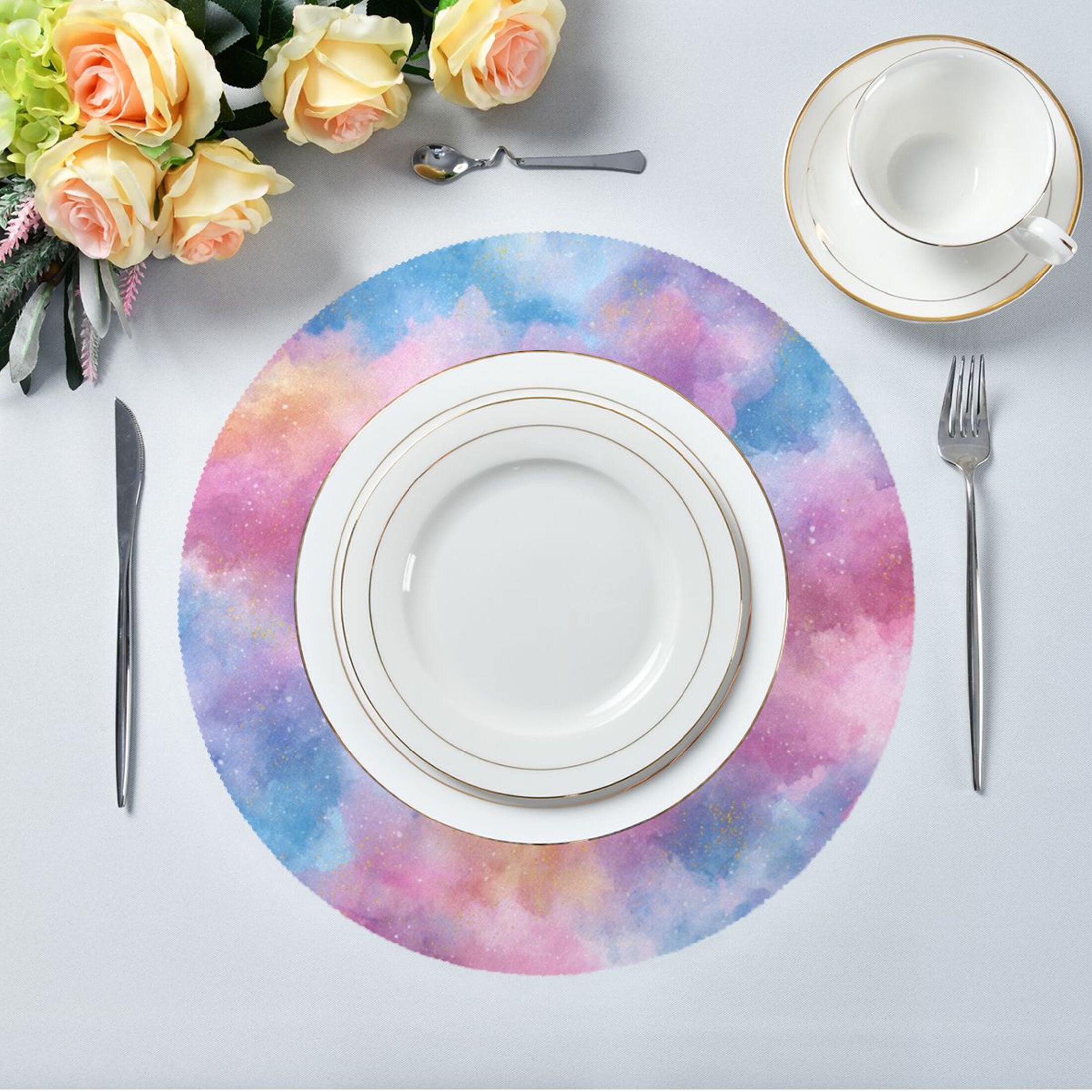 15.4" Round Placemat Set of 1 Polyester Fabric Place Mats Non-Slip ...