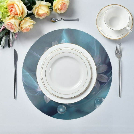 15.4" Round Placemat Set of 4 Polyester Fabric Place Mats Non-Slip ...