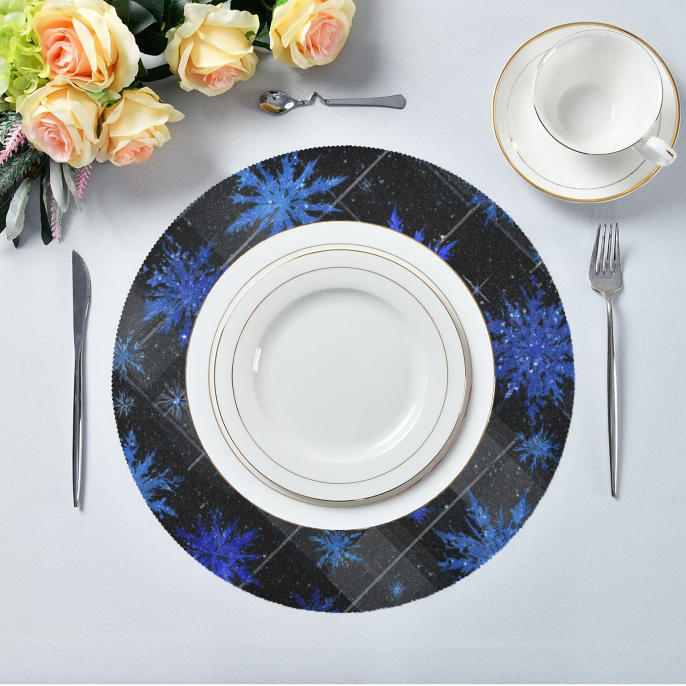 15.4" Round Placemat Set of 4 Polyester Fabric Place Mats Non-Slip ...