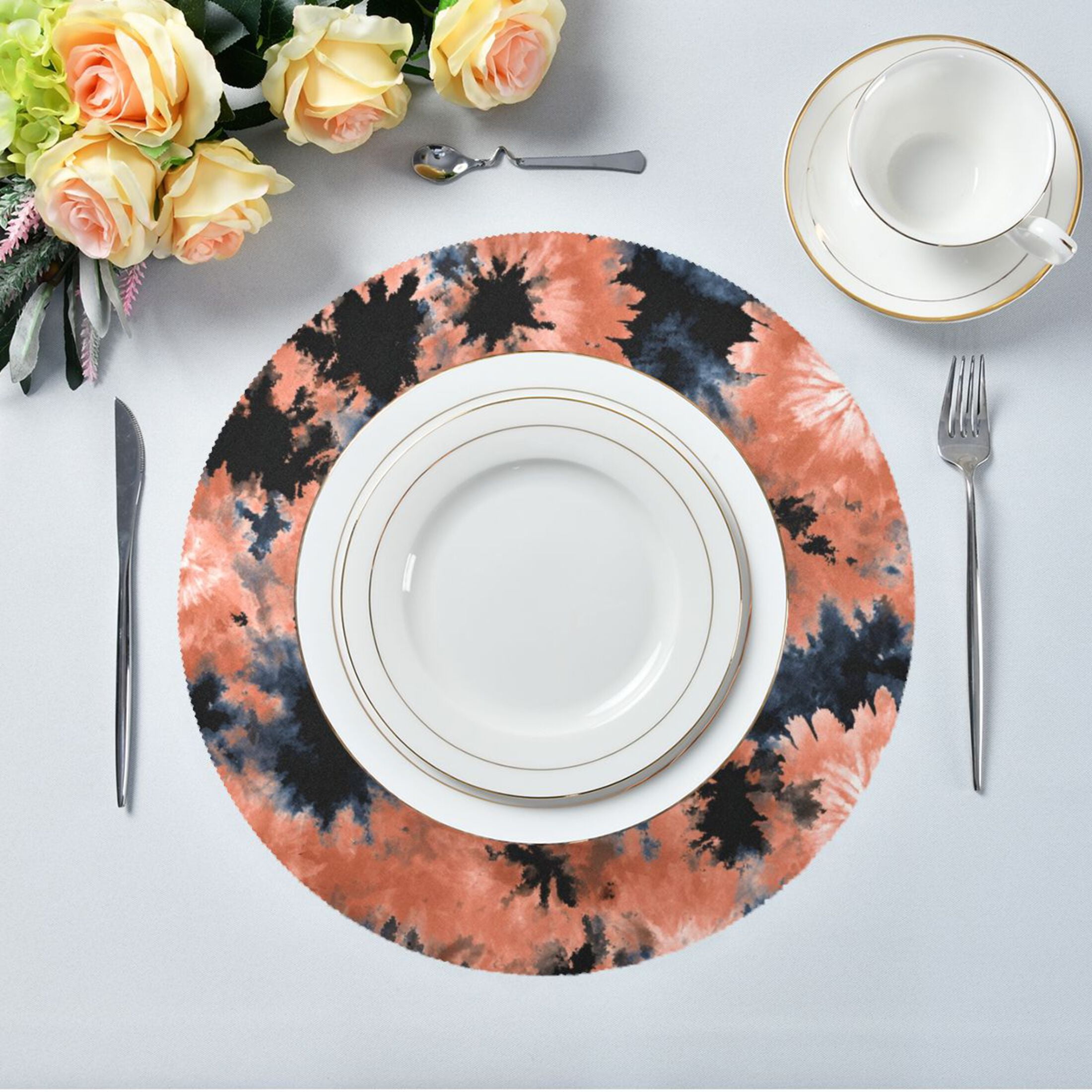 15.4" Round Placemat Set of 4 Polyester Fabric Place Mats Non-Slip ...