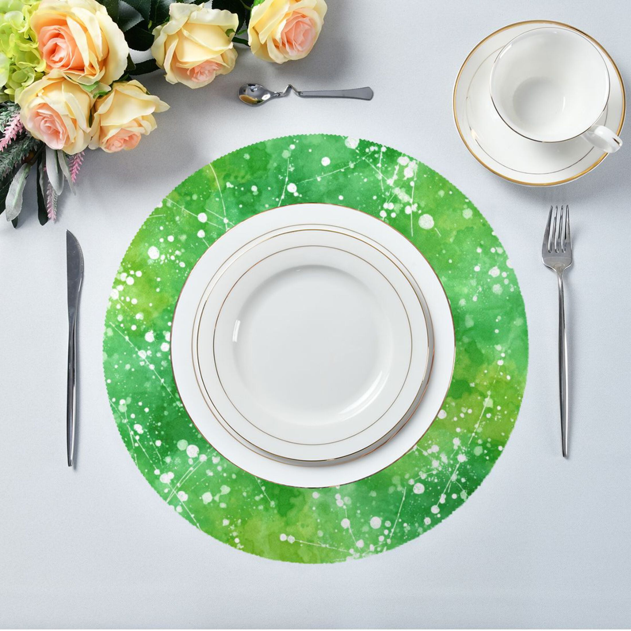 15.4" Round Placemat Set of 4 Polyester Fabric Place Mats Non-Slip ...