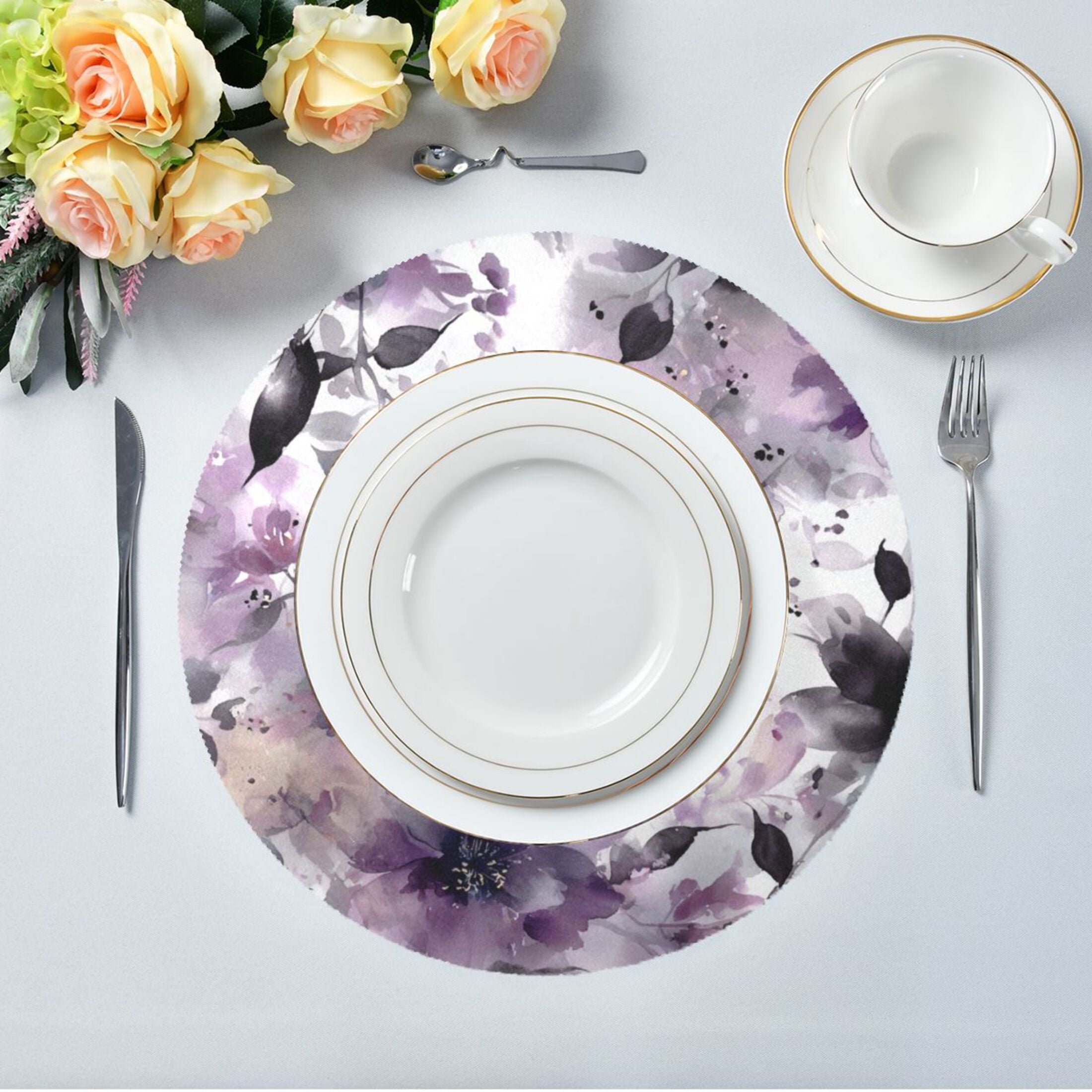 15.4" Round Placemat Set of 4 Polyester Fabric Place Mats Non-Slip ...