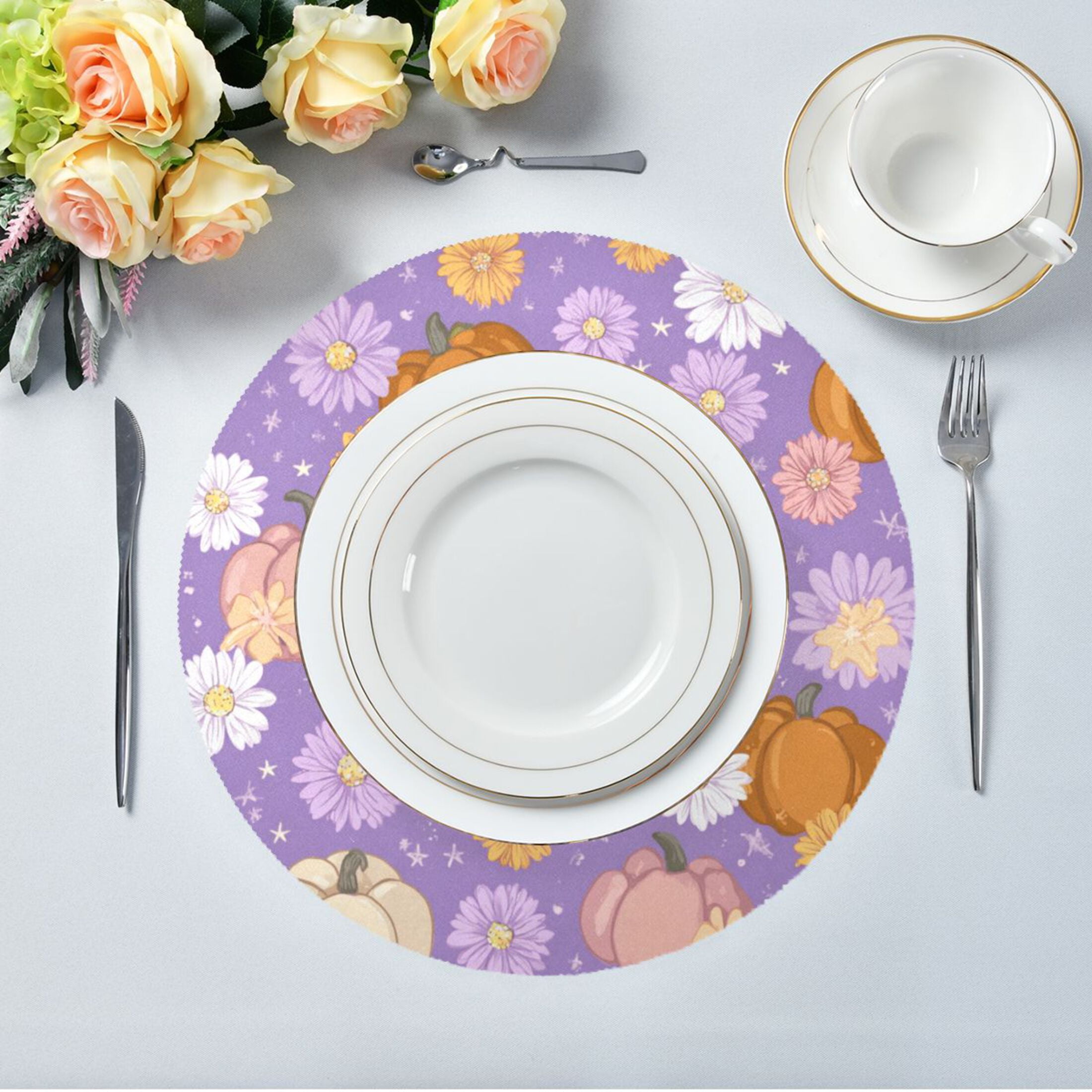 15.4" Round Placemat Set of 4 Polyester Fabric Place Mats Non-Slip ...