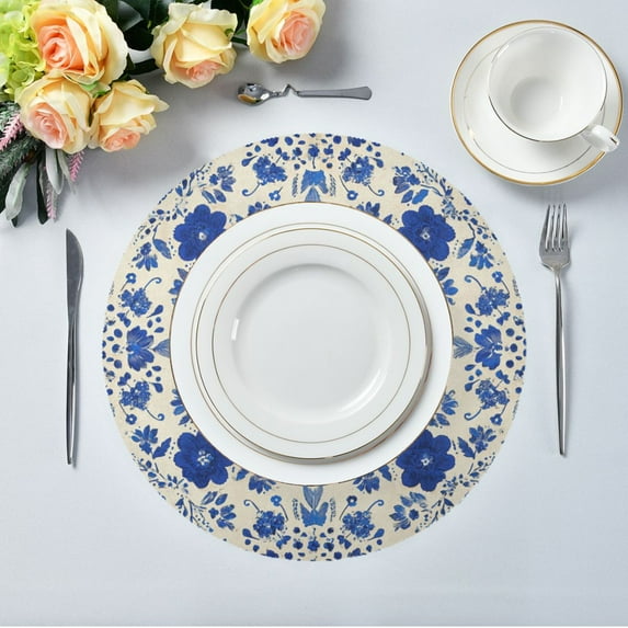 15.4" Round Placemat Set of 6 Polyester Fabric Place Mats Non-Slip ...