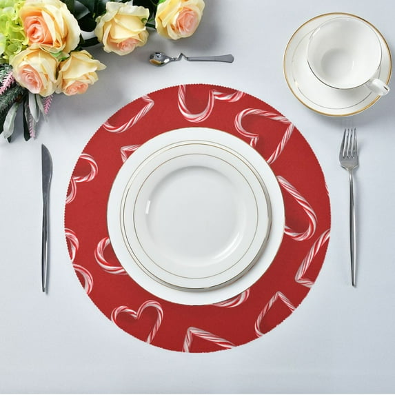 15.4" Round Placemat Set of 6 Polyester Fabric Place Mats Non-Slip ...