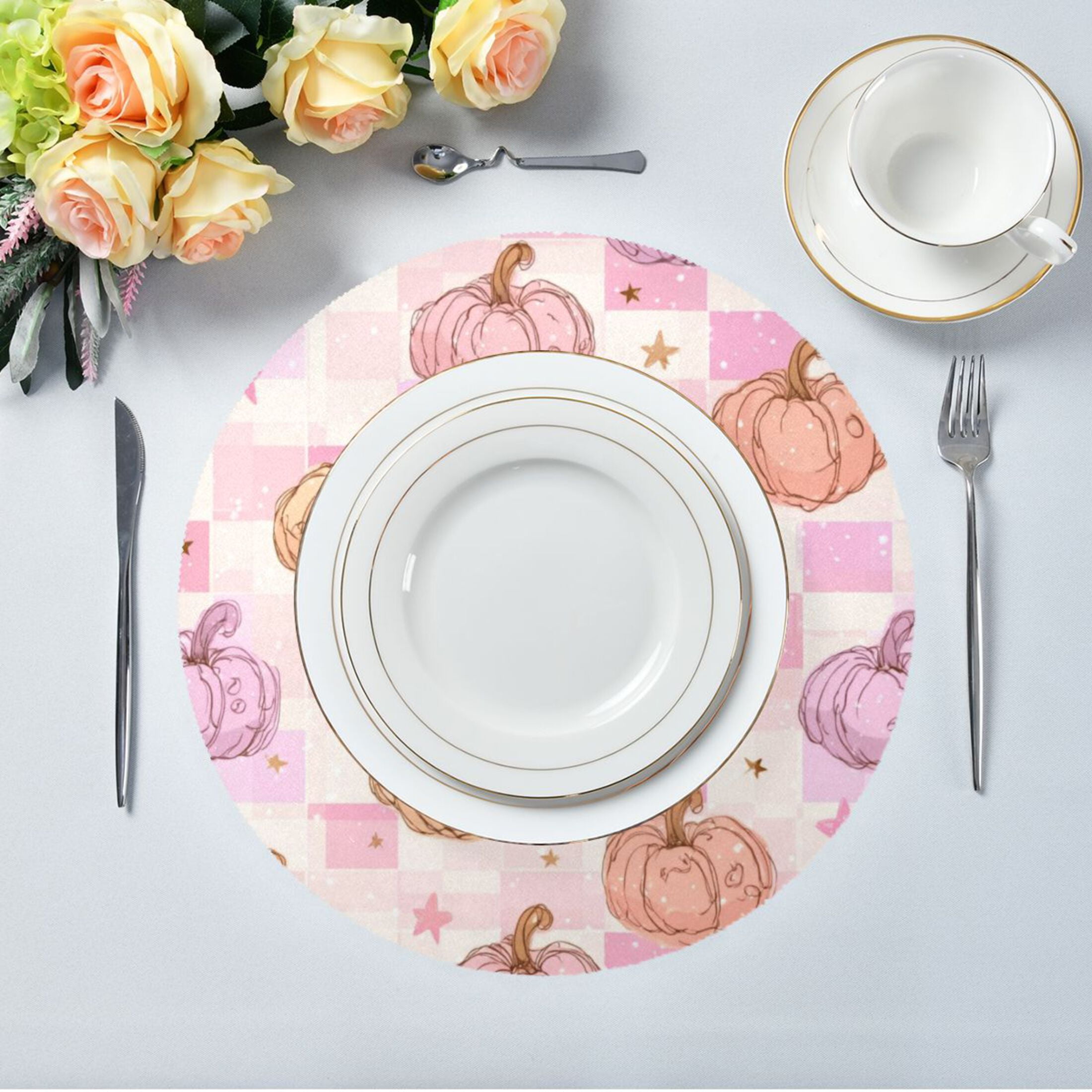 15.4" Round Placemat Set of 6 Polyester Fabric Place Mats Non-Slip ...