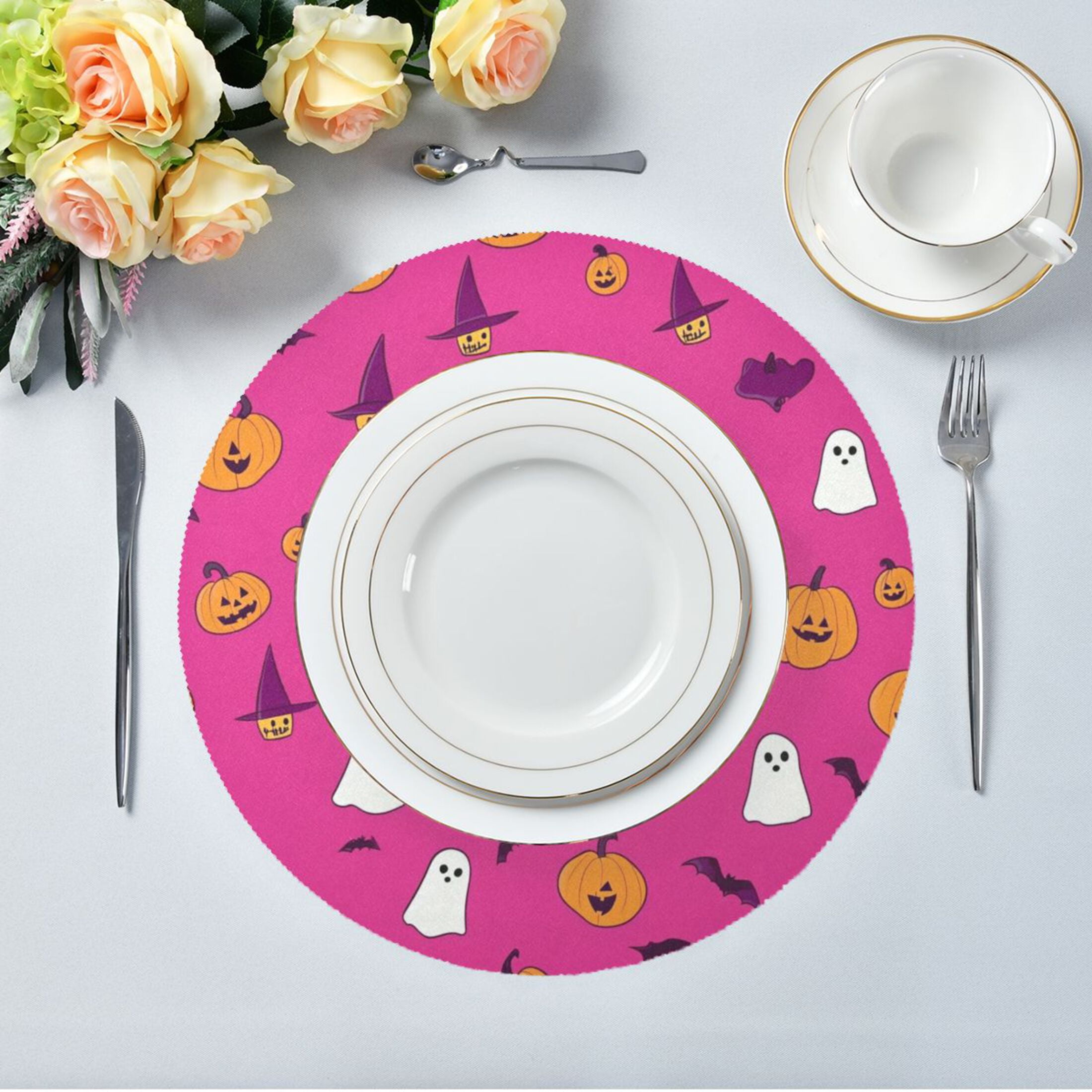 15.4" Round Placemat Set of 6 Polyester Fabric Place Mats Non-Slip ...
