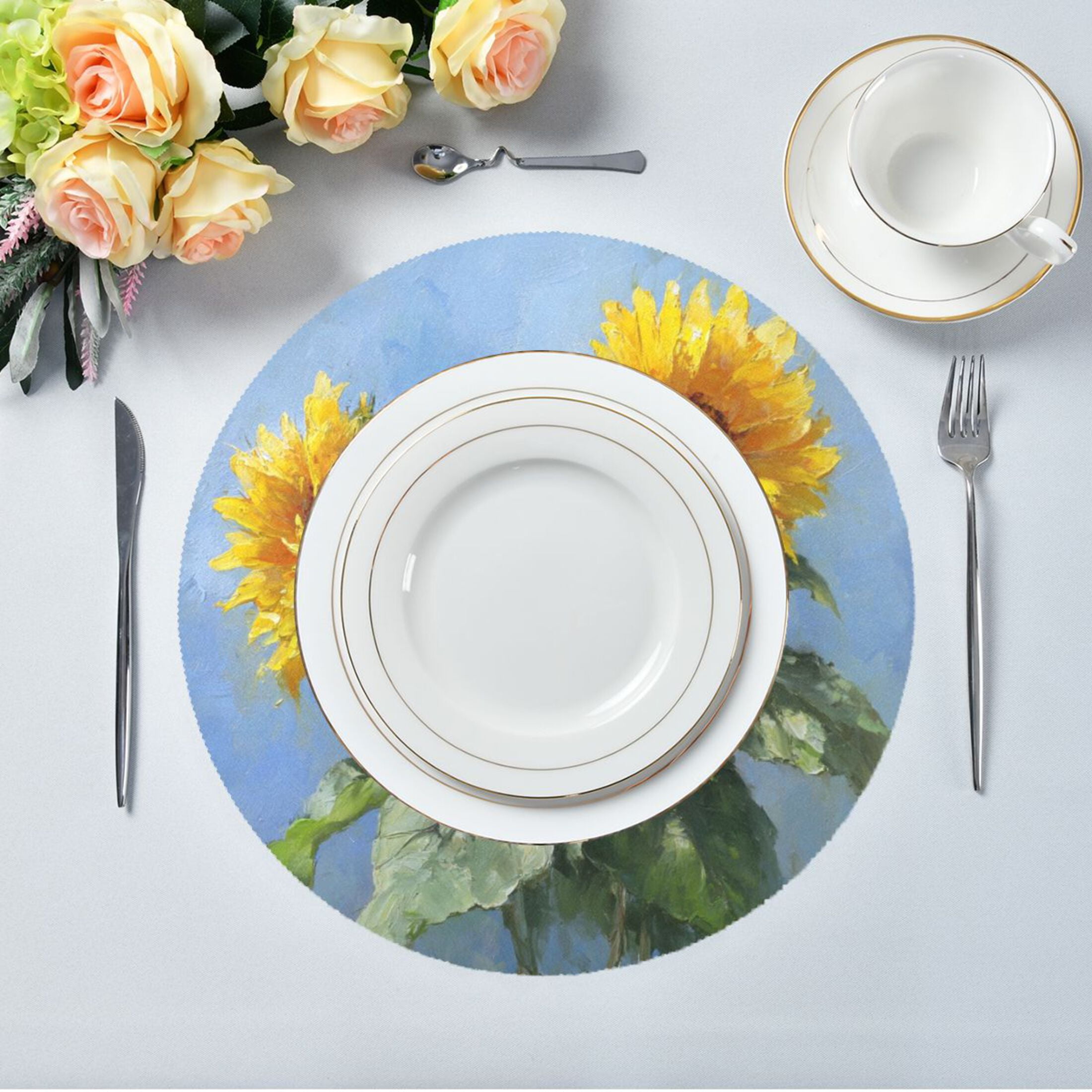 15.4" Round Placemat Set of 6 Polyester Fabric Place Mats Non-Slip ...