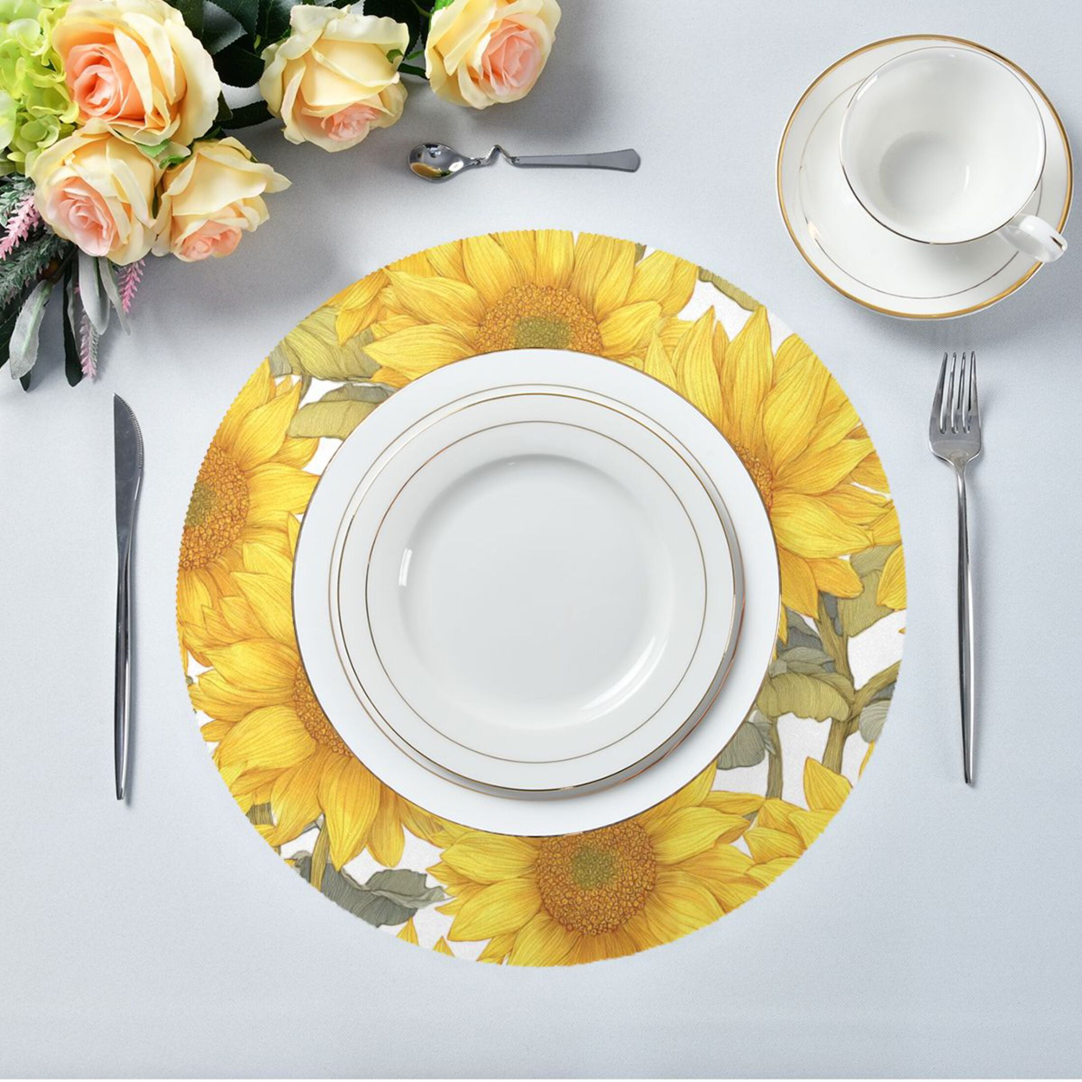 15.4" Round Placemat Set of 6 Polyester Fabric Place Mats Non-Slip ...