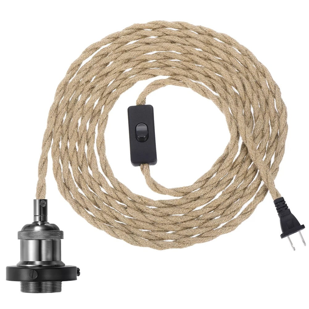15.4Ft Pendant Light Cord Kit Plug In E26 Socket Vintage Ed Rope Black ...