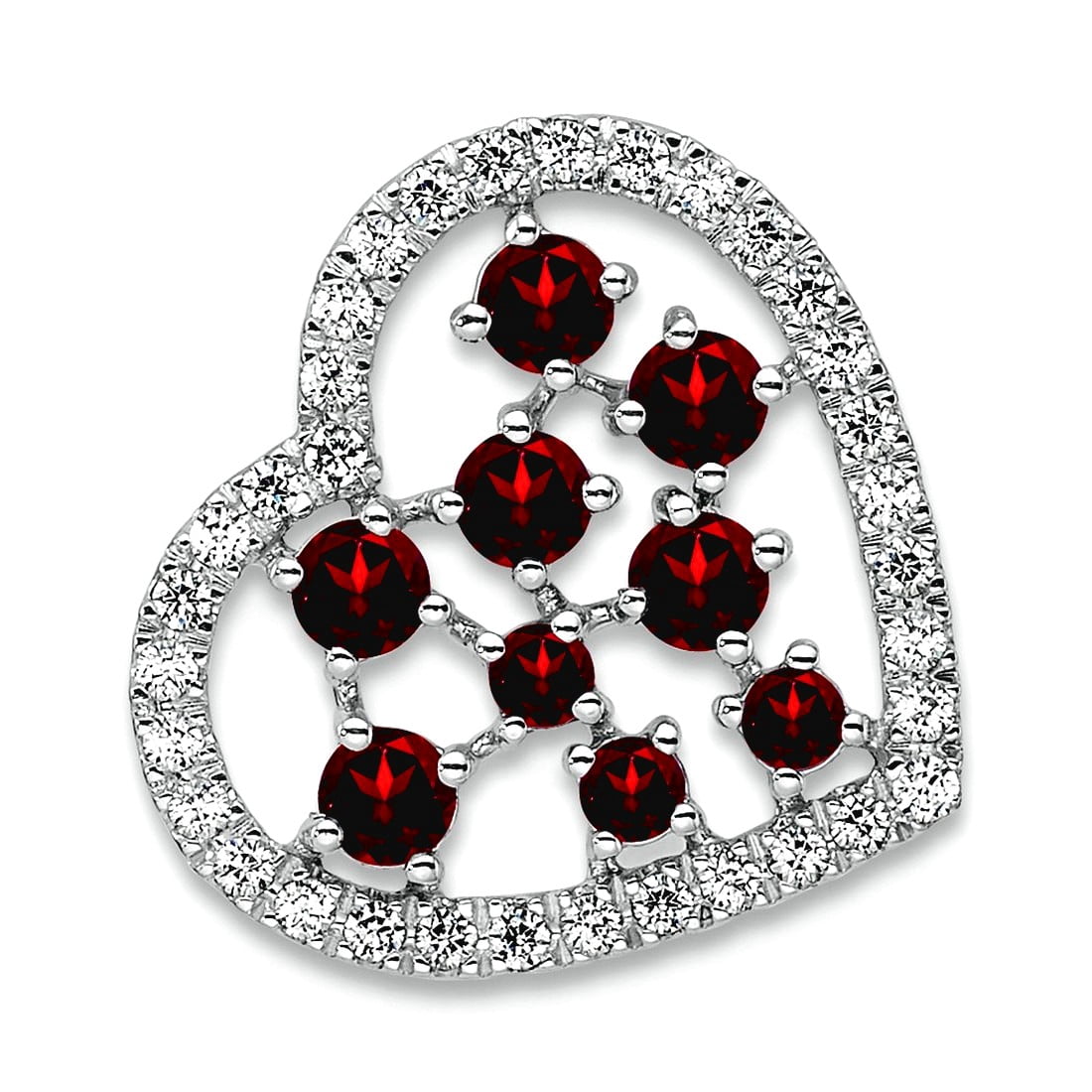15.4mm 14k White Gold Polished Diamond and Garnet Love Heart Chain ...