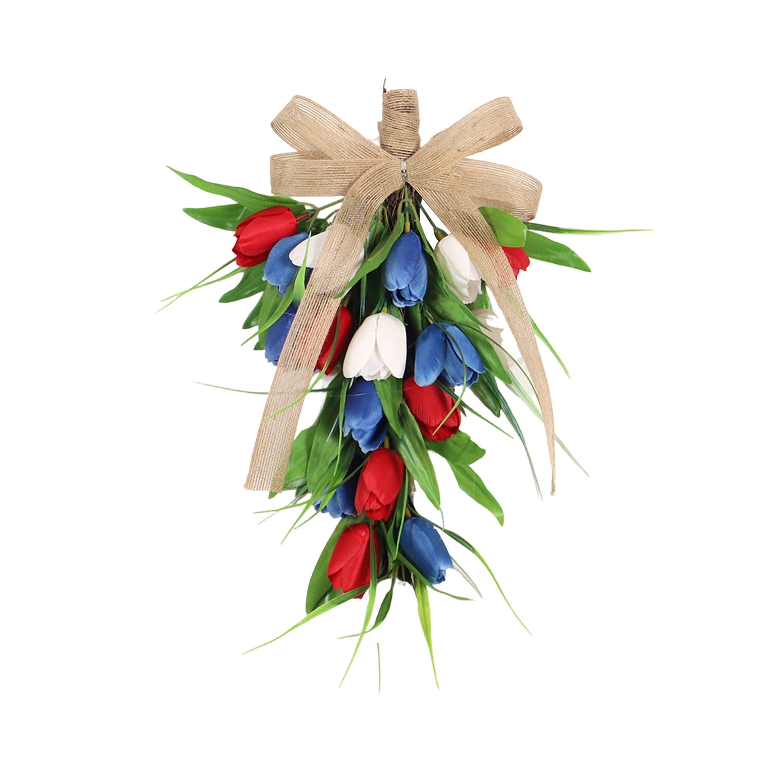 15" 4th of July Wreaths for Front Door Tulip Teardrop Swag Wreath with ...