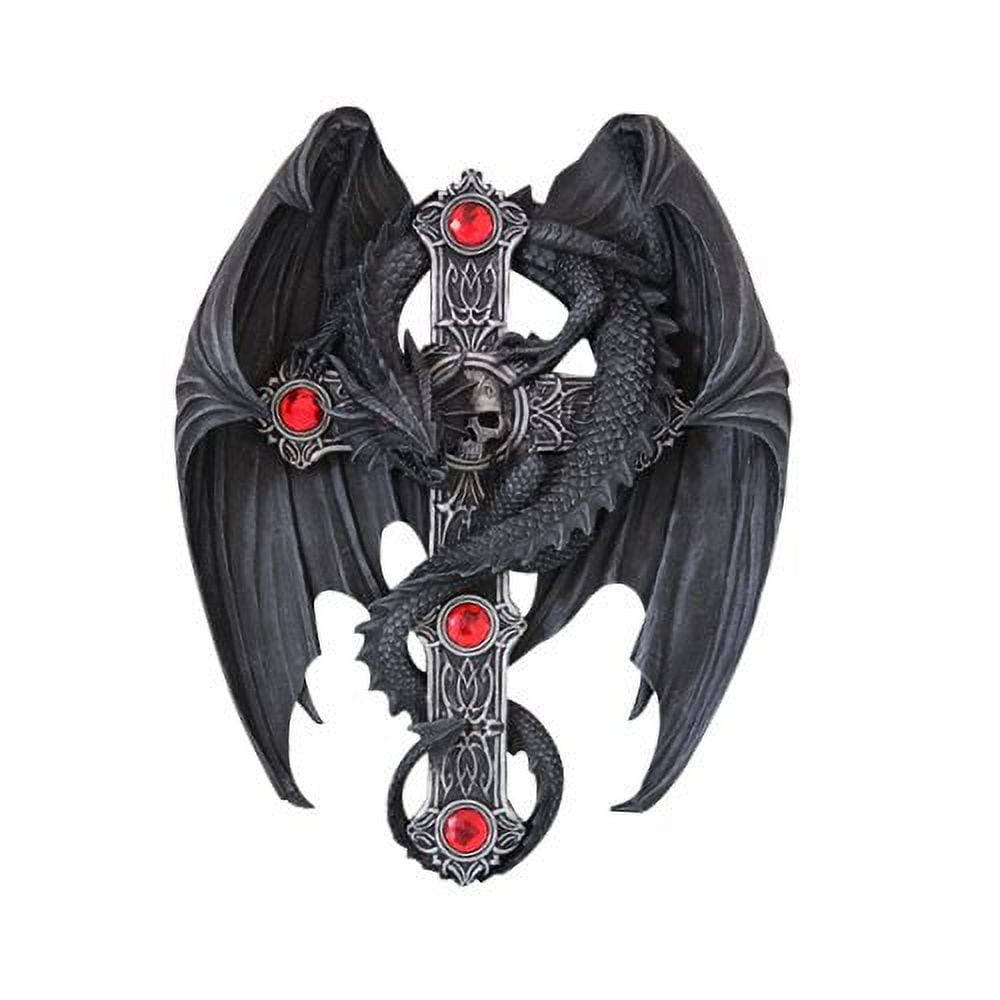 15.5 Inch Dragon Wings Covering Skull Cross Resin Statue Figurine ...