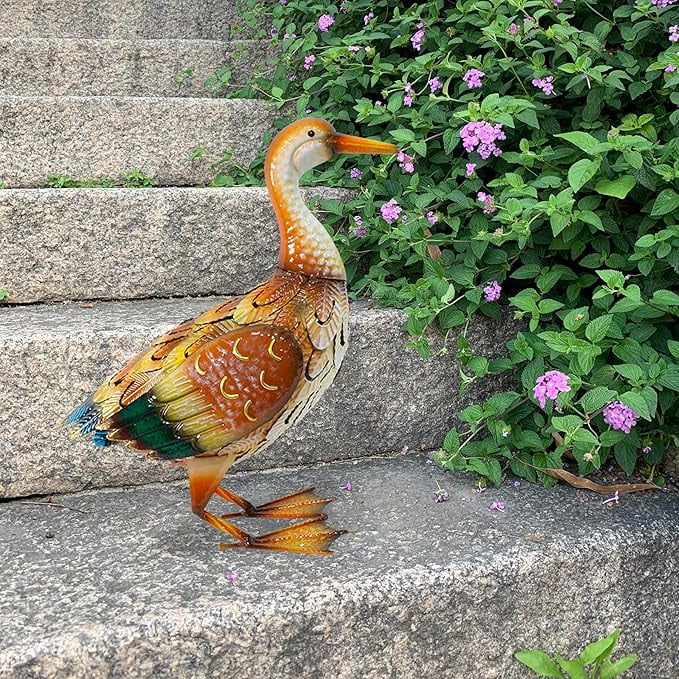 15.5 Inch Metal Duck Statue, Duck Animal Garden Statue, Outdoor Statue ...