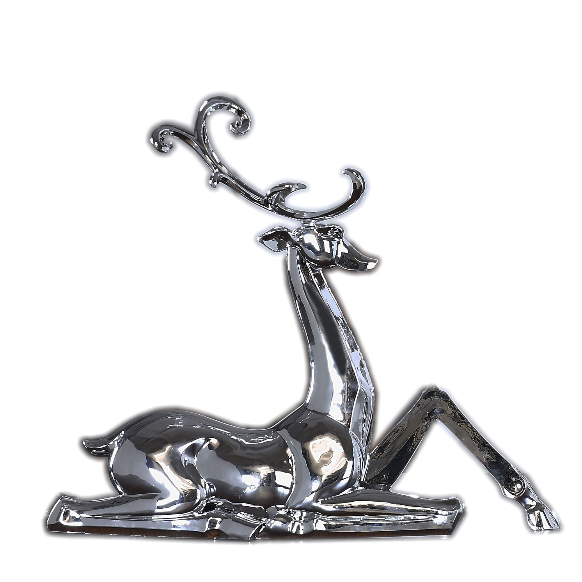 15.5" Metallic Silver Glossy Finished Large Sitting Deer Tabletop Decor ...