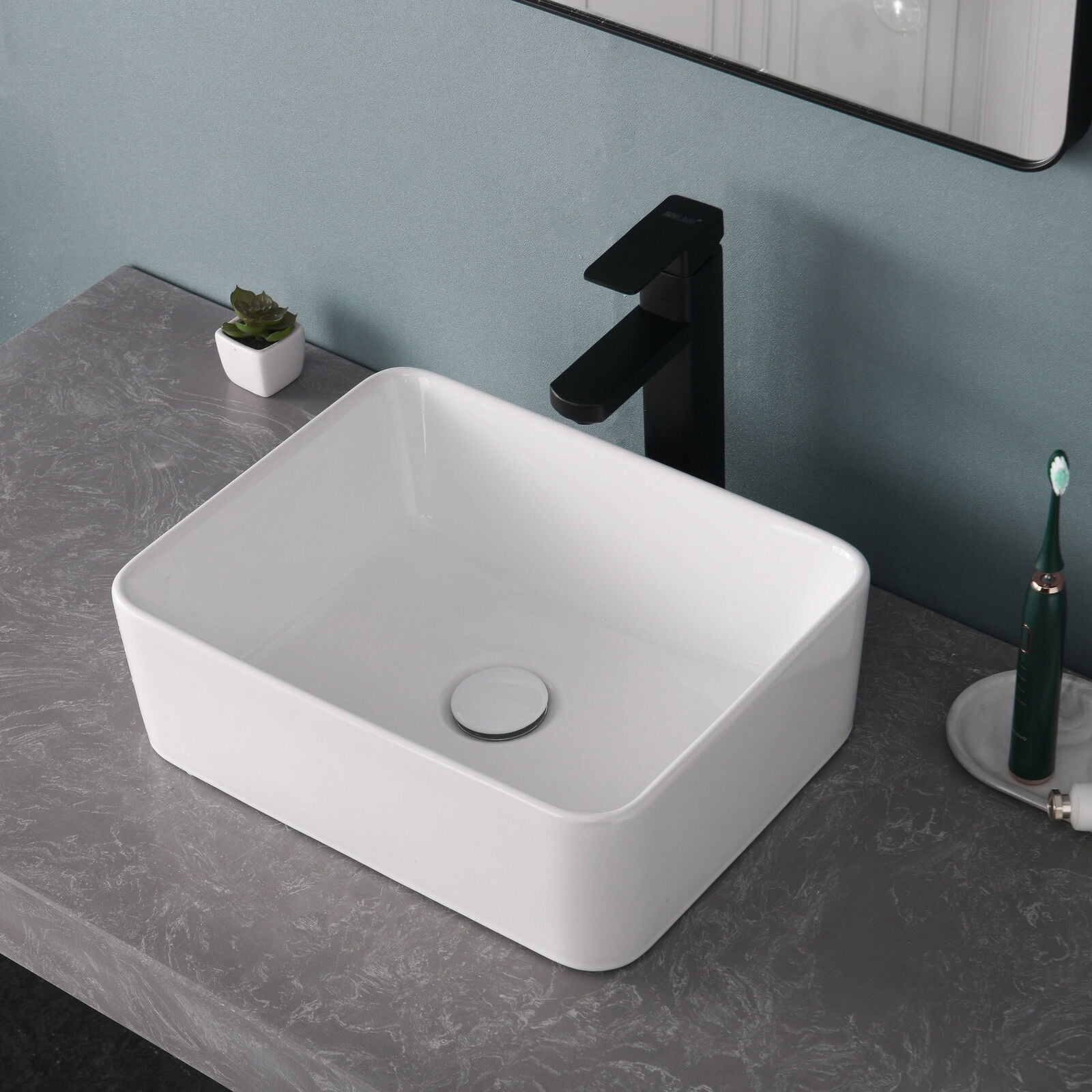 15.5" Rectangle Vessel Sink with Pop Up Drain Countertop Sink Bowls for ...