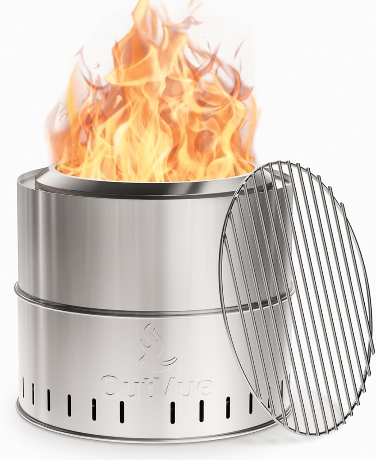 15.5 inch Stainless Steel Smokeless Fire Pit with Tote Bag, Outdoor ...