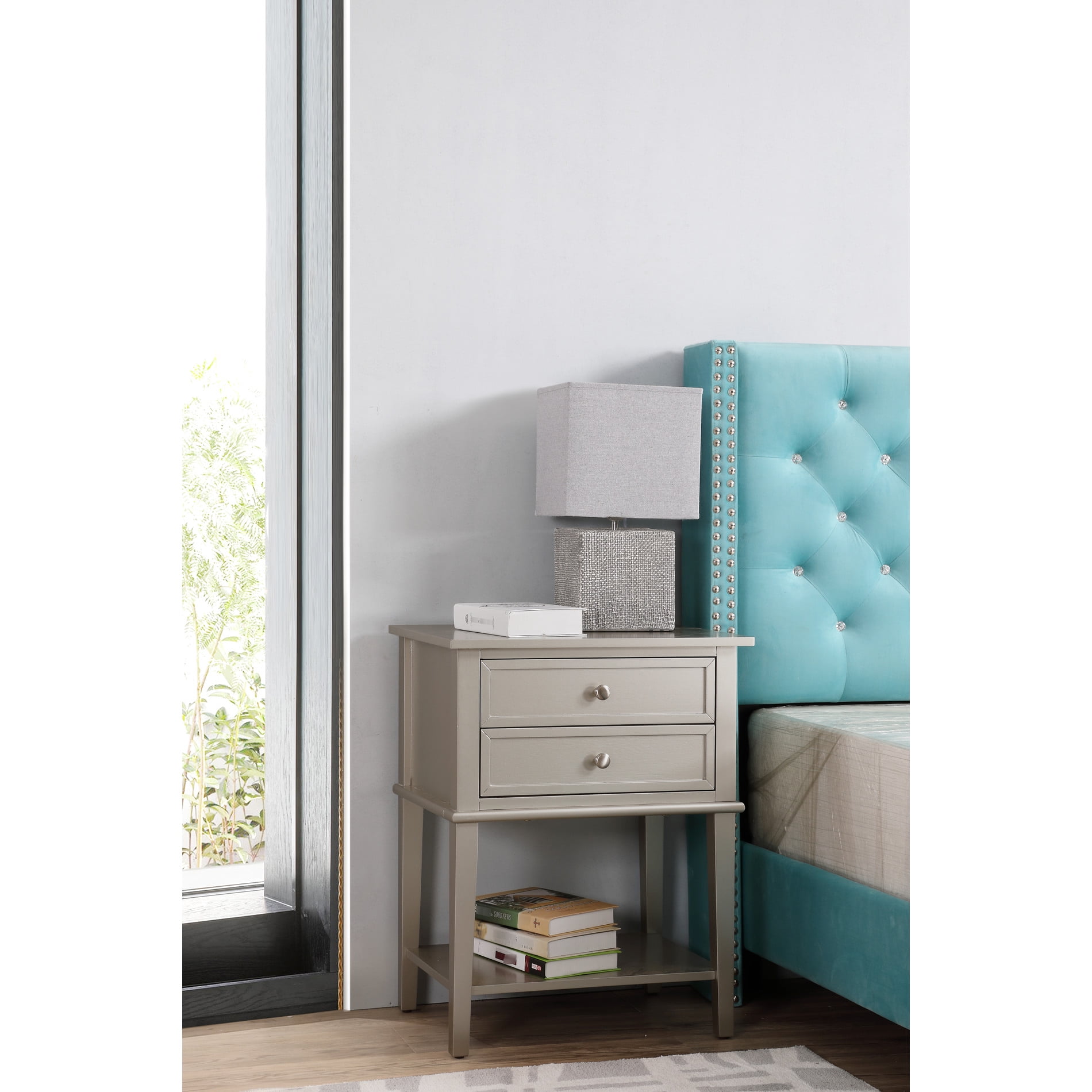 15.56 In. Deep Champagne Nightstand With Modern Design Bedroom Open ...