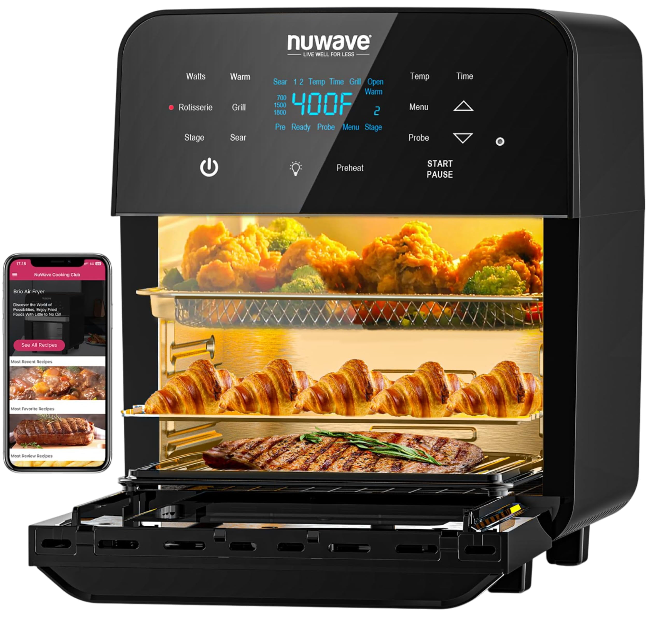 15.5Qt Air Fryer Rotisserie Oven, X-Large Family Size, Powerful 1800W ...