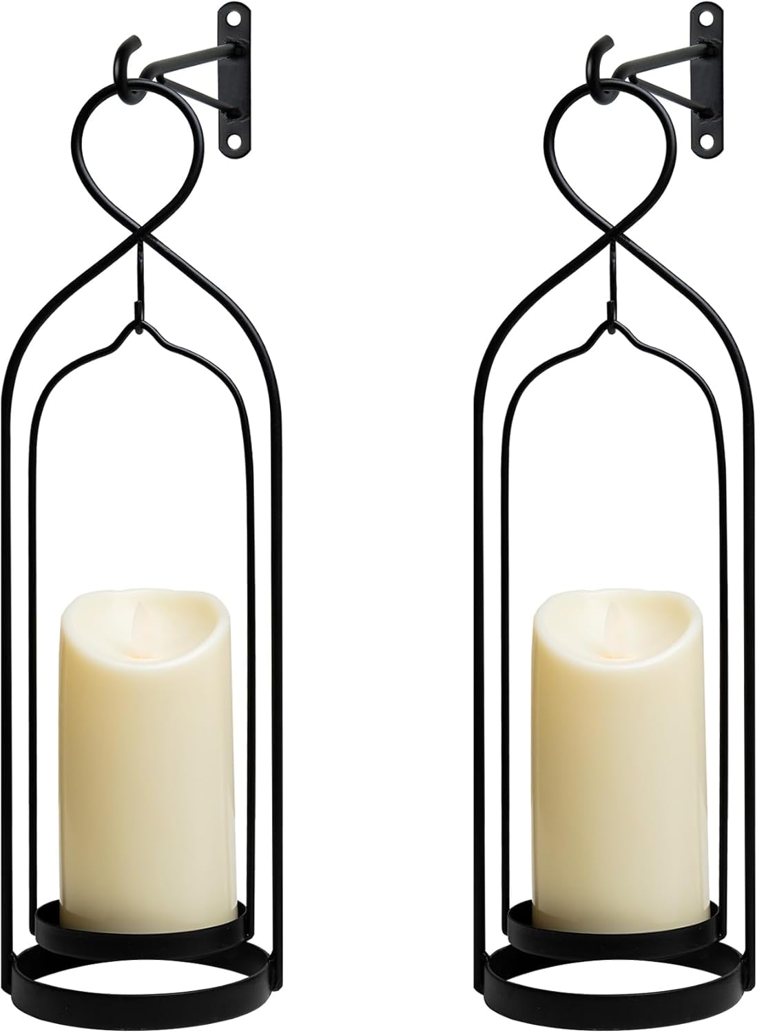 15.5in Black Metal Candle Sconces Wall Decor Set of 2 With LED Candles ...