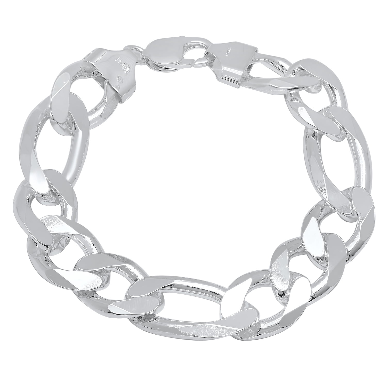 15.5mm Solid .925 Sterling Silver Flat Figaro Chain Link Bracelet, 8 ...