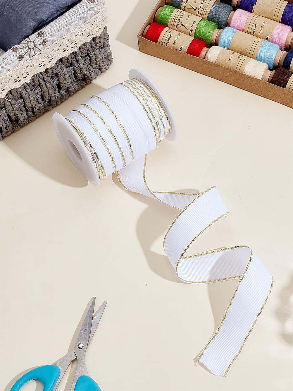 15.6~16.4 Yards Polyester Gold Edged Grosgrain Ribbon 1 inch(25mm ...