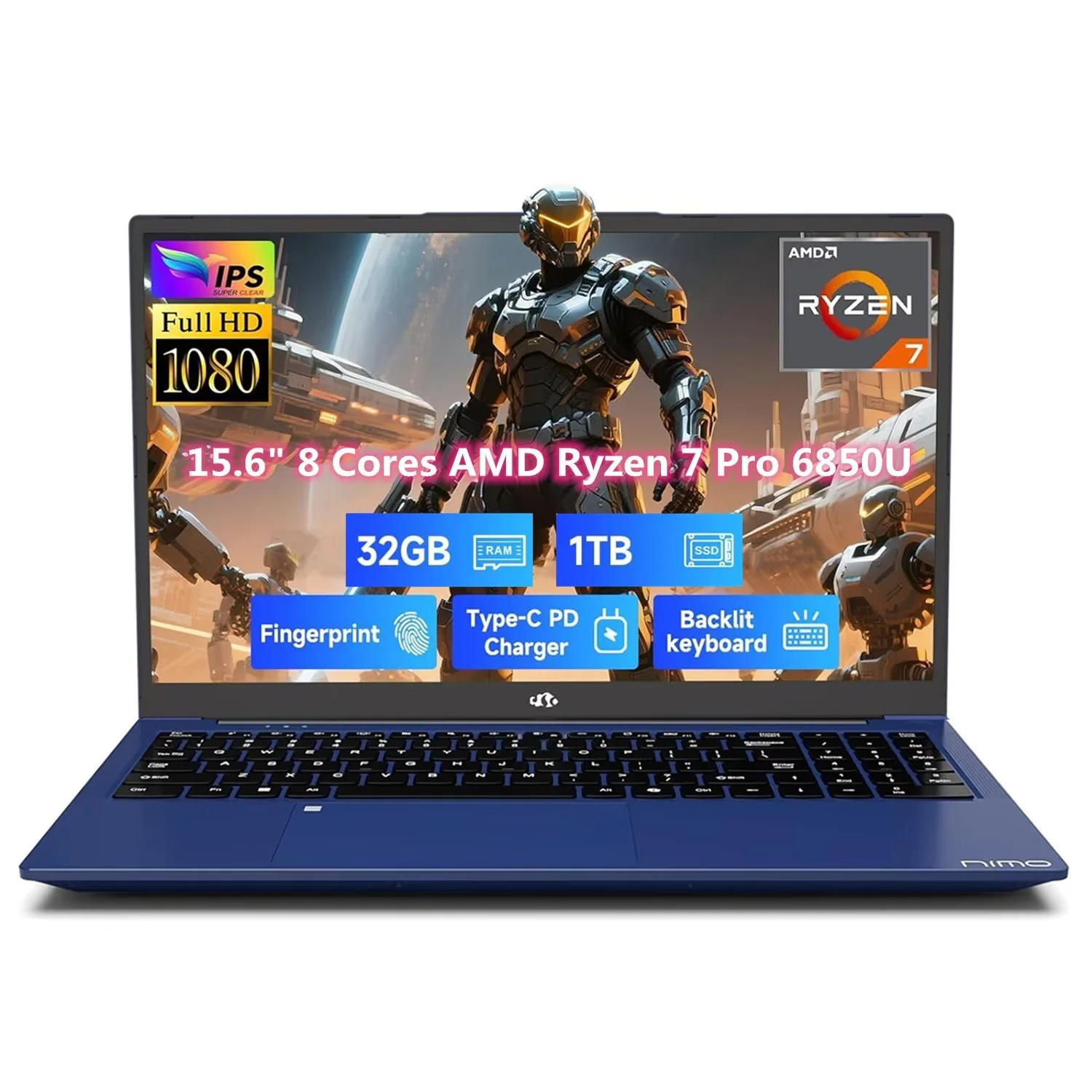 15.6" FHD Gaming Laptop, 8 Cores AMD Ryzen 7 Pro 6850U 32GB LPDDR5 RAM ...