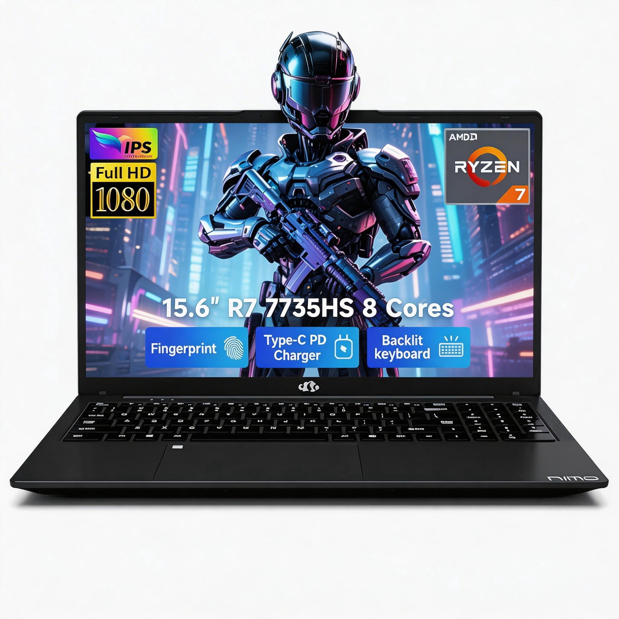 15.6" FHD IPS Gaming Laptop AMD Ryzen 7 7735HS 16GB DDR5 RAM 256GB SSD ...