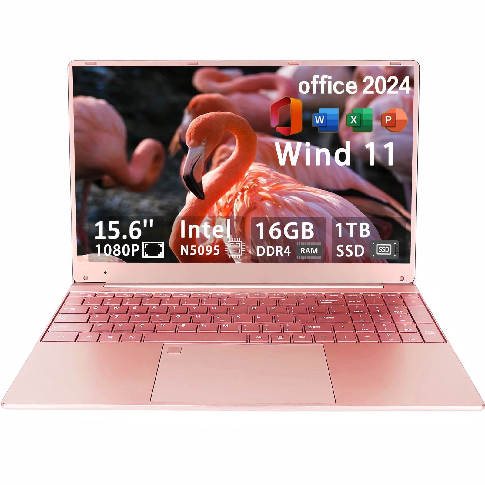15.6 Pink Laptop, Windows 11 Pro, Office 2024 Intel Celeron ADL-N5095 ...