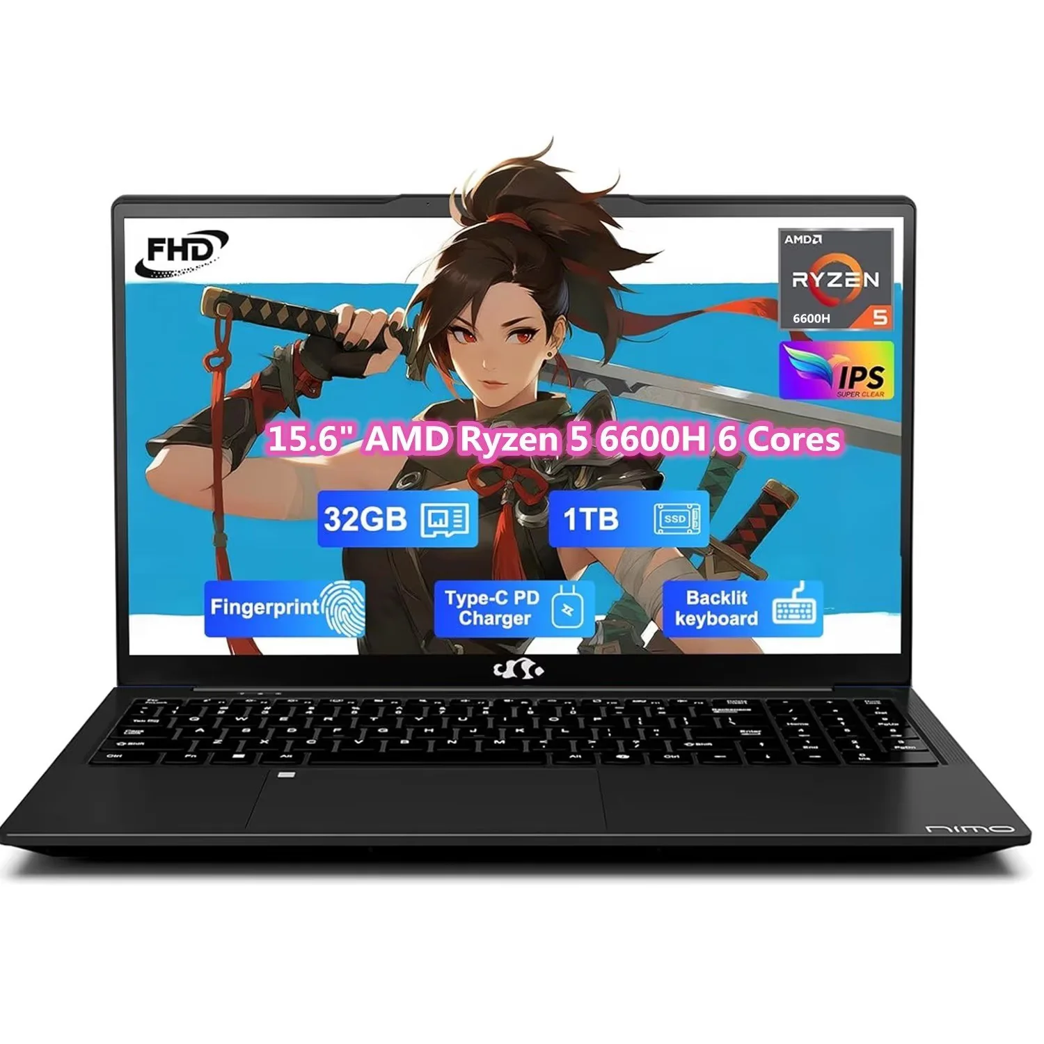 15.6" IPS FHD Gaming Laptop, 6 Cores AMD Ryzen 5 6600H (Beat i7-1165G7 ...