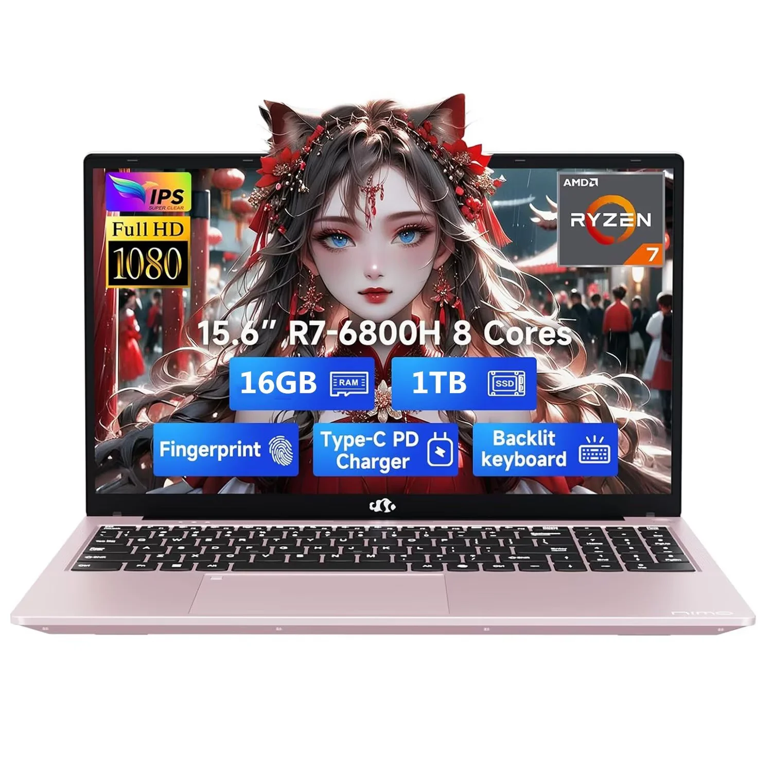 15.6" IPS FHD Gaming Laptop, 8 Cores AMD Ryzen 7 6800H 16GB DDR5 RAM ...
