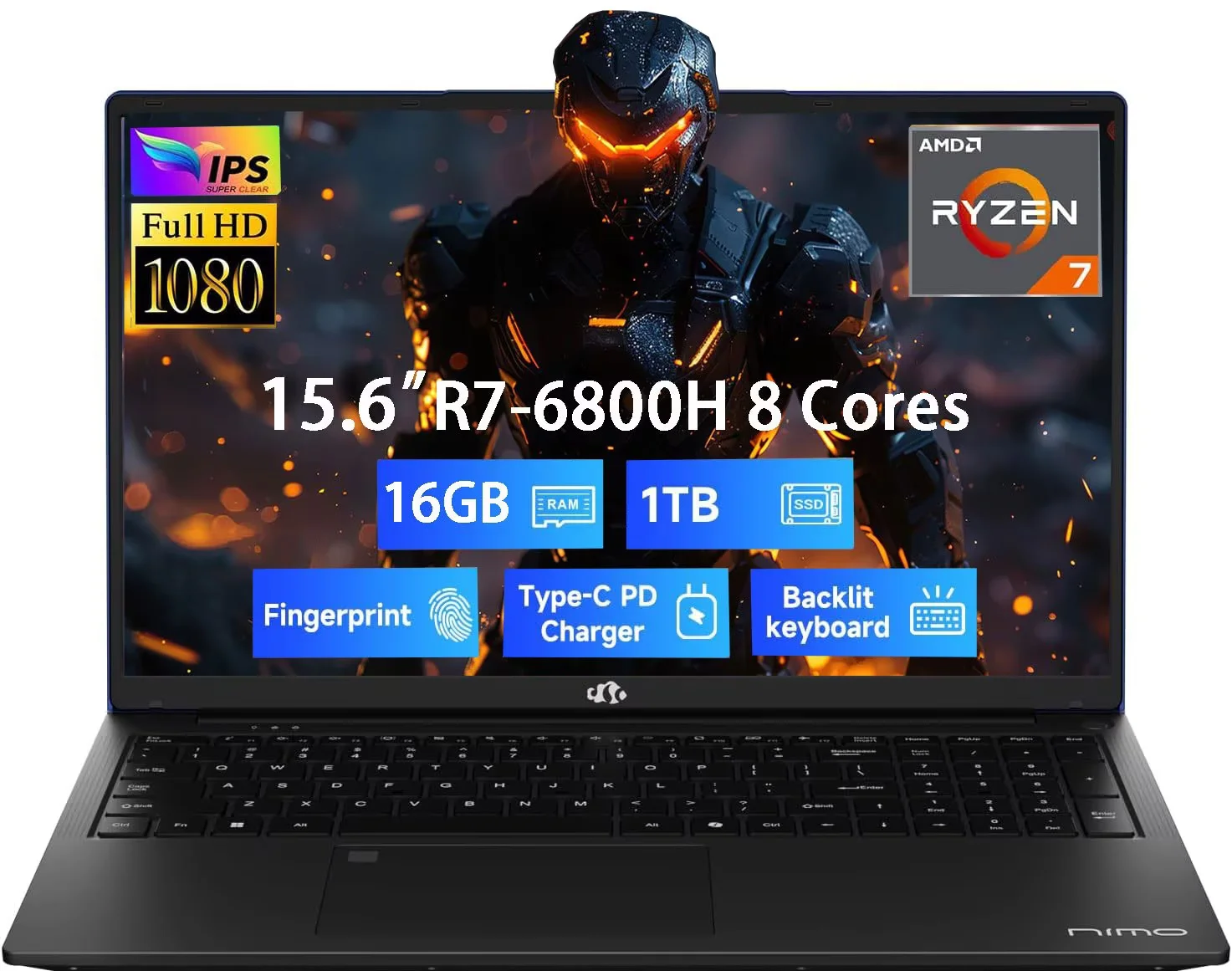 15.6" IPS FHD-Gaming-Laptop, 8 Cores AMD Ryzen 7 6800H 16GB DDR5 RAM ...