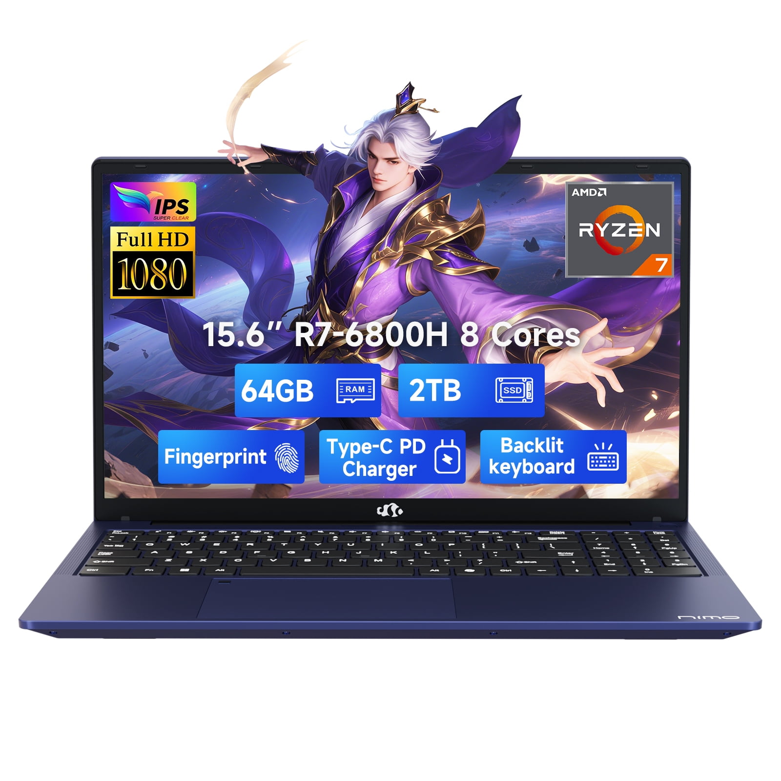 15.6" IPS FHD-Gaming-Laptop, 8 Cores AMD Ryzen 7 6800H 64GB DDR5 RAM 2TB SSD (Beat Intel i7 ...