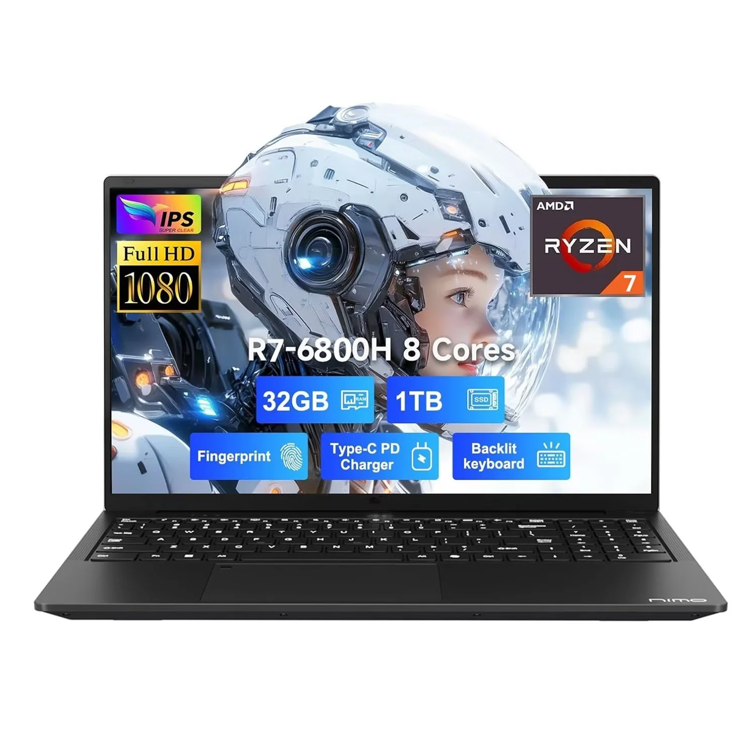 15.6" IPS FHD Gaming Laptop 8 Cores AMD Ryzen 7 6800H(Beat Intel i7 ...