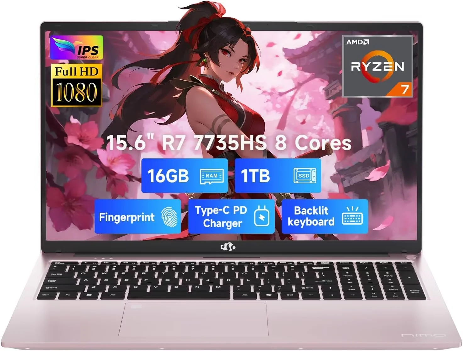 15.6" IPS FHD-Gaming-Laptop, AMD 8 Cores Ryzen 7 7735HS 16GB DDR5 RAM ...