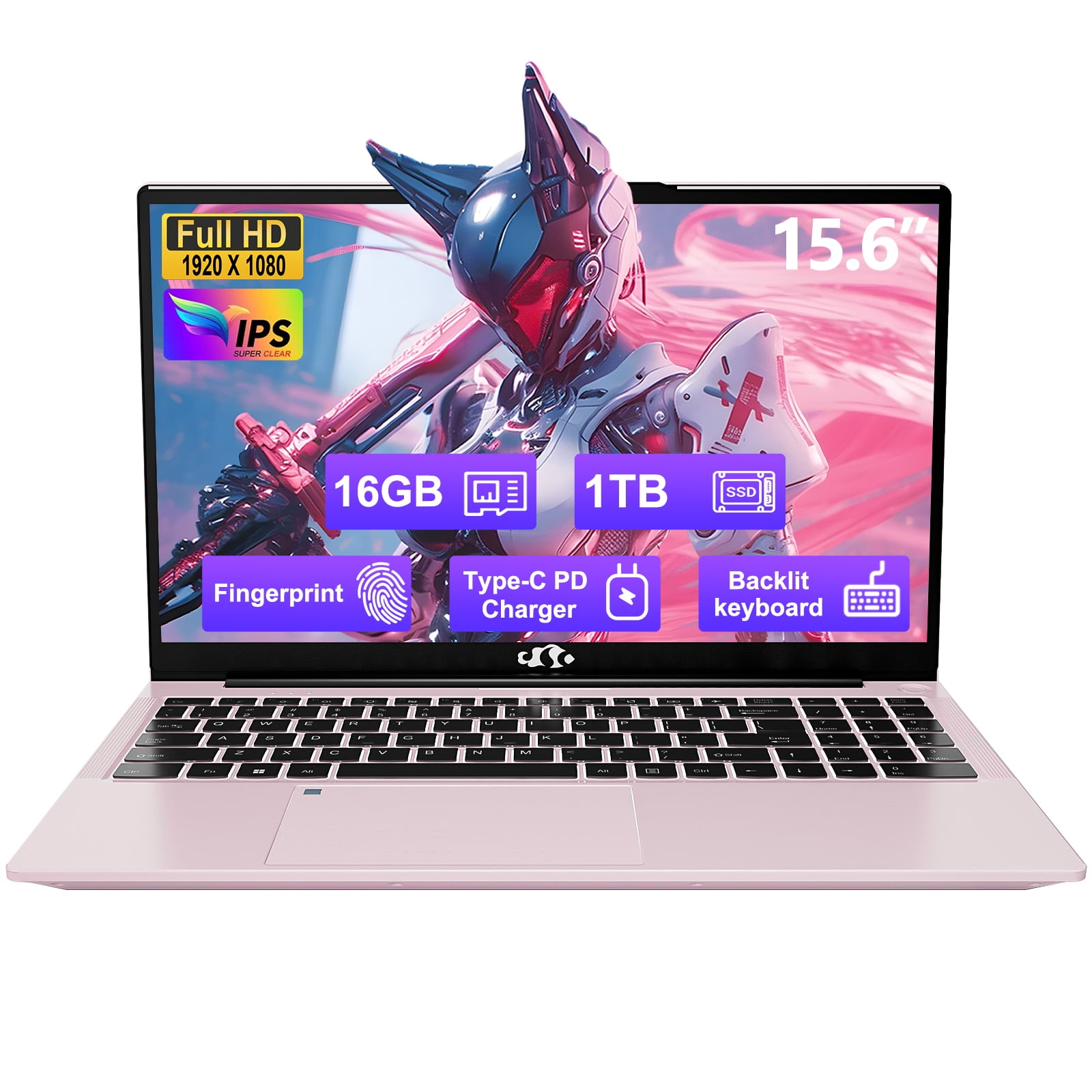 15.6 inch Pink Laptop,16GB RAM 1TB SSD Student-Laptop with Backlit ...