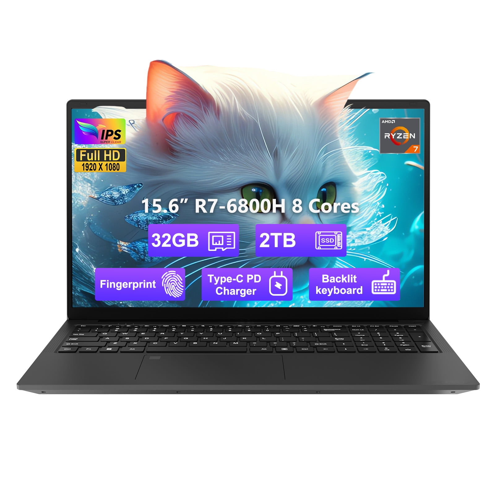 15.6 IPS Laptop-Computer 32GB RAM 2TB SSD 8 Cores AMD Ryzen7 6800H,2 ...