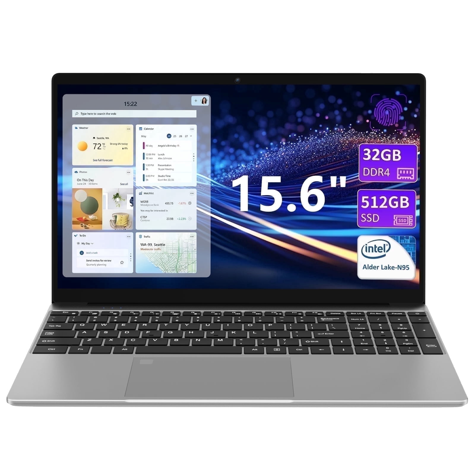 KurieTim, 15.6" FHD Laptop, Intel N95 Processor, 32GB DDR4, 512GB SSD ...