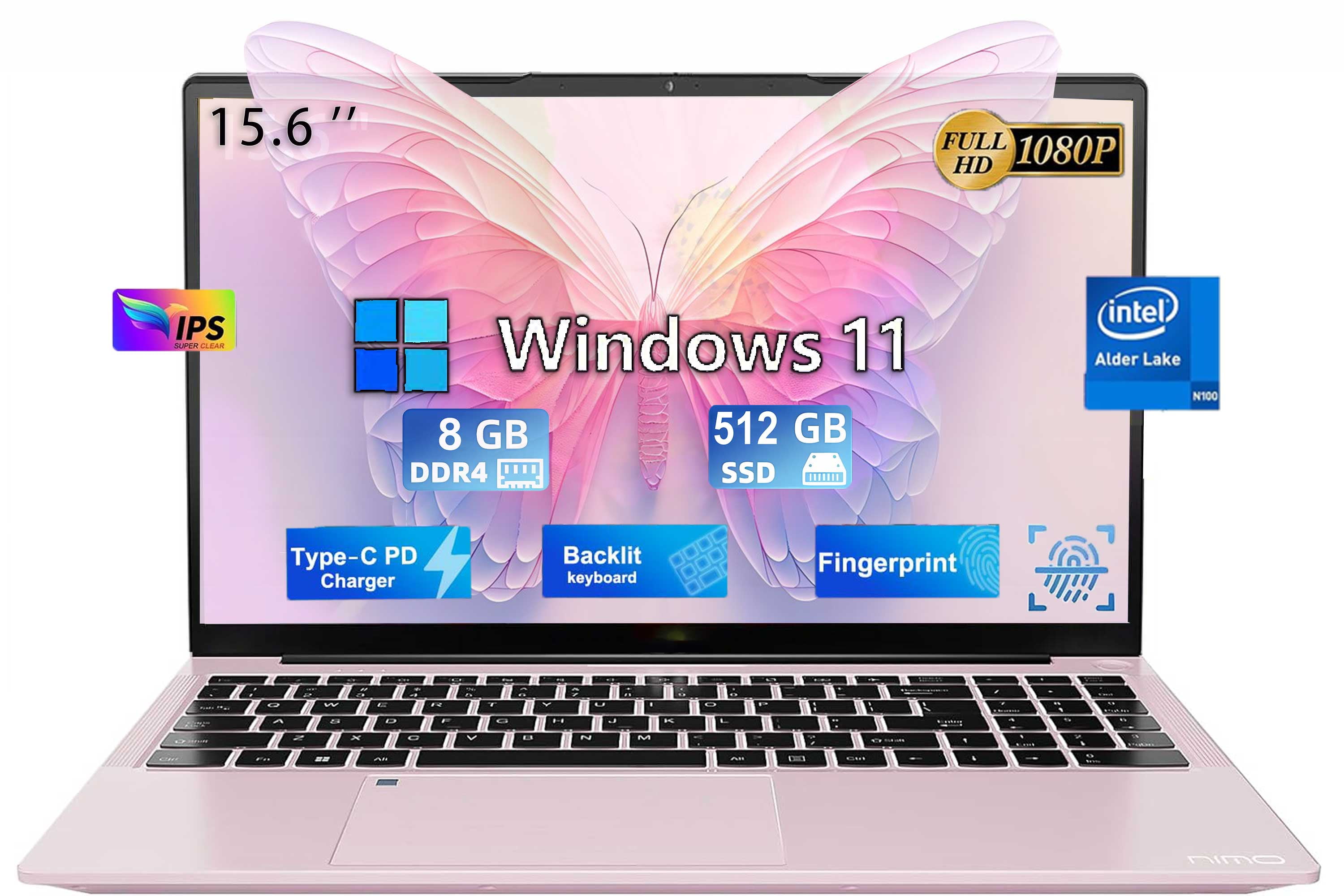 15.6" Laptop Computer, Quad-Core Intel Celeron N100 Processors，Up to 3 ...