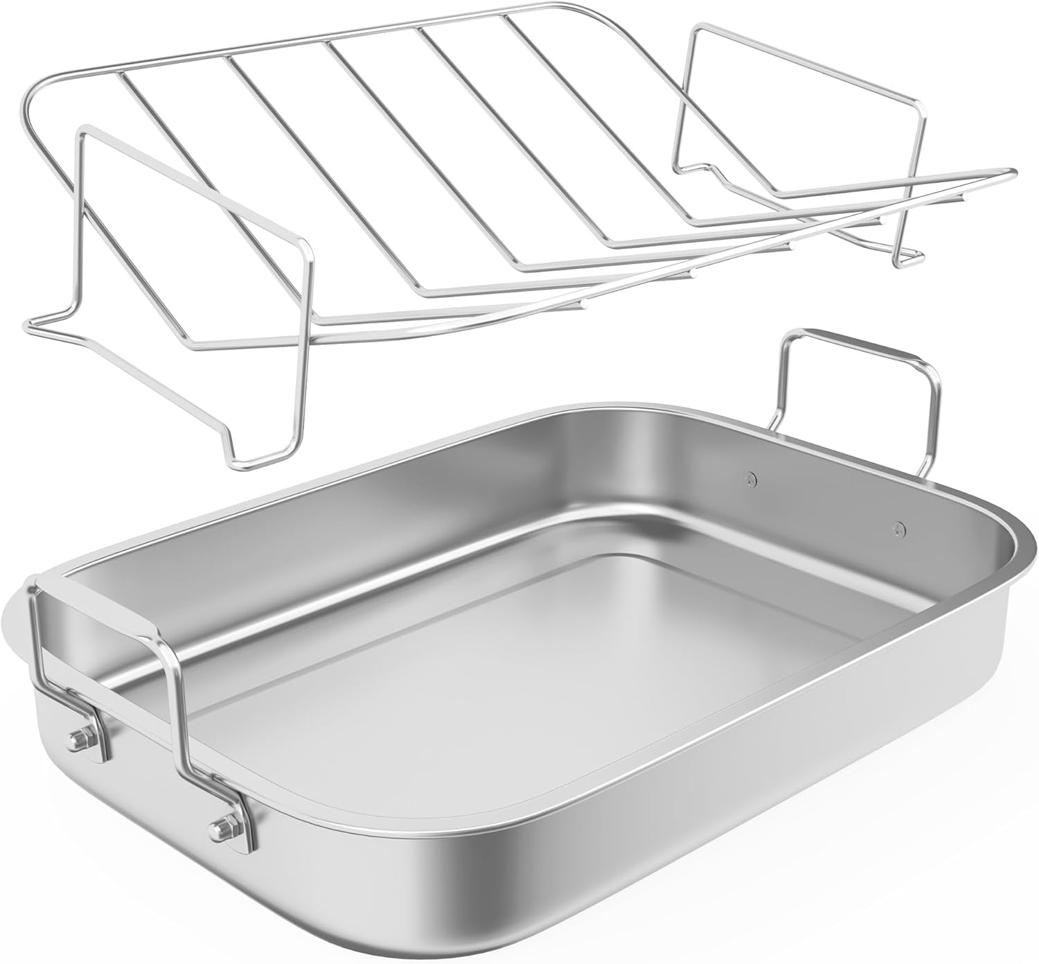 15.6'' Roasting Pan with V-Shaped Rack, Rectangular Lasagna Pan with ...