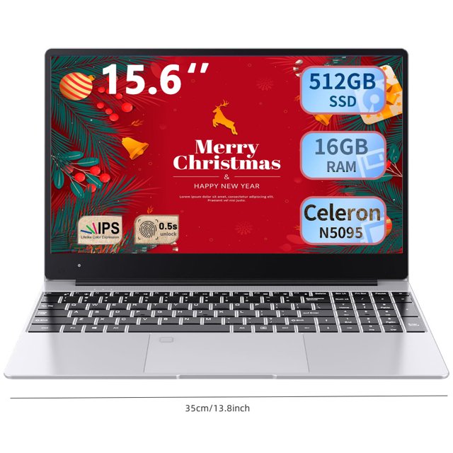 15.6" Ultra Slim Laptop 16GB RAM 512GB SSD Intel N5095 Notebook Gamer ...
