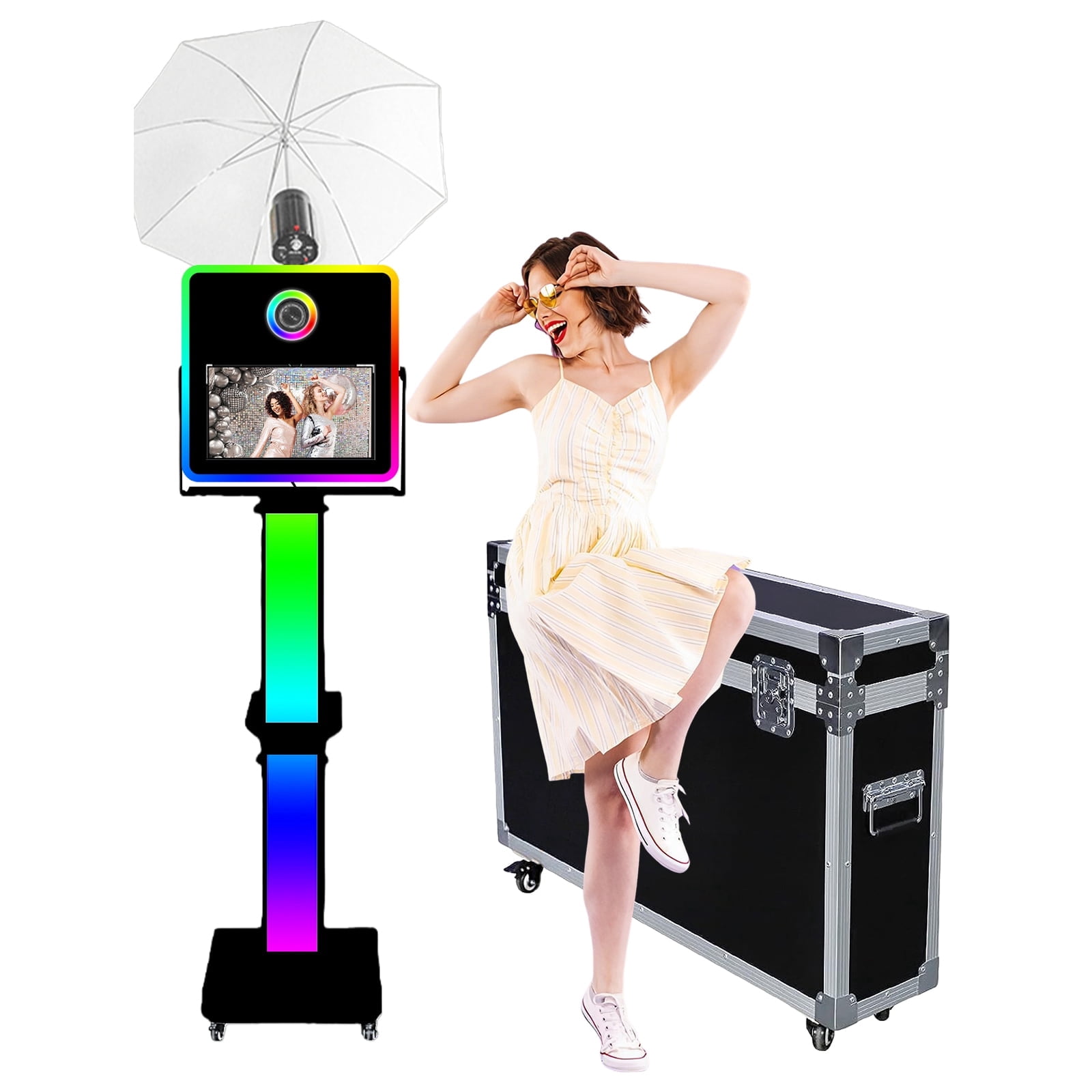 15.6 inch Photo Booth Machine with Soft-Light Umbrella Selfie Portable ...