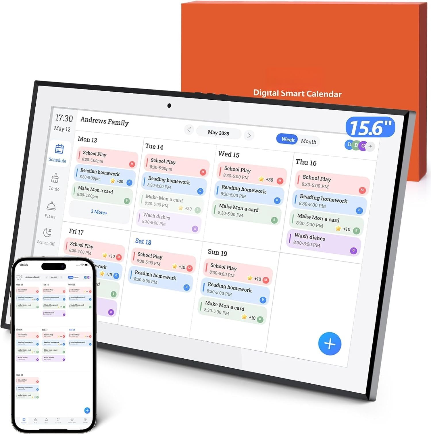 15.6 inch Wall Planner Digital Calendar & Chore Chart, 1920 * 1080P ...